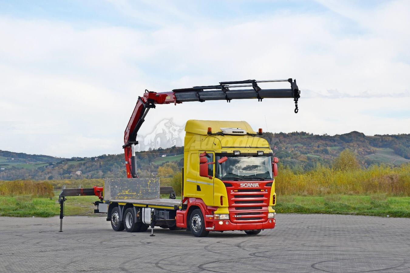 Scania - R 400 Ravna Platforma 6.5m + Kran HMF - Cijena 55900 € - Crna ...